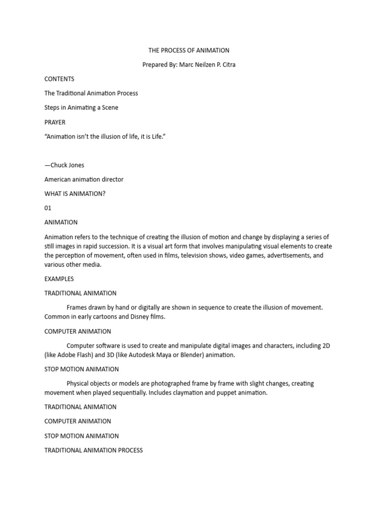 The Process of Animation Lesson | PDF | Animation | Filmmaking