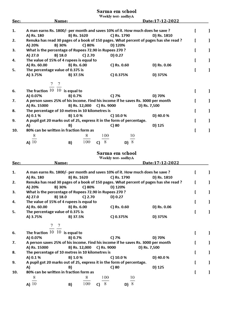 Aadhya 1 & 2 | PDF | Percentage | Arithmetic