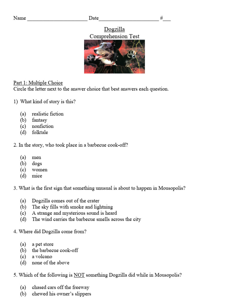 Dogzilla Comprehension Test | PDF
