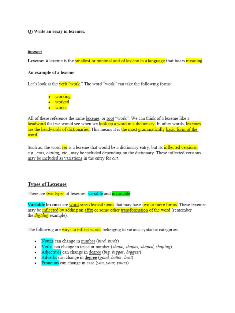 Note On Lexemes - Semantics | PDF | Word | Part Of Speech