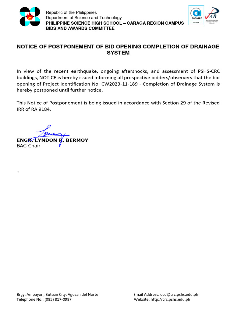 Notice of Postponement | PDF