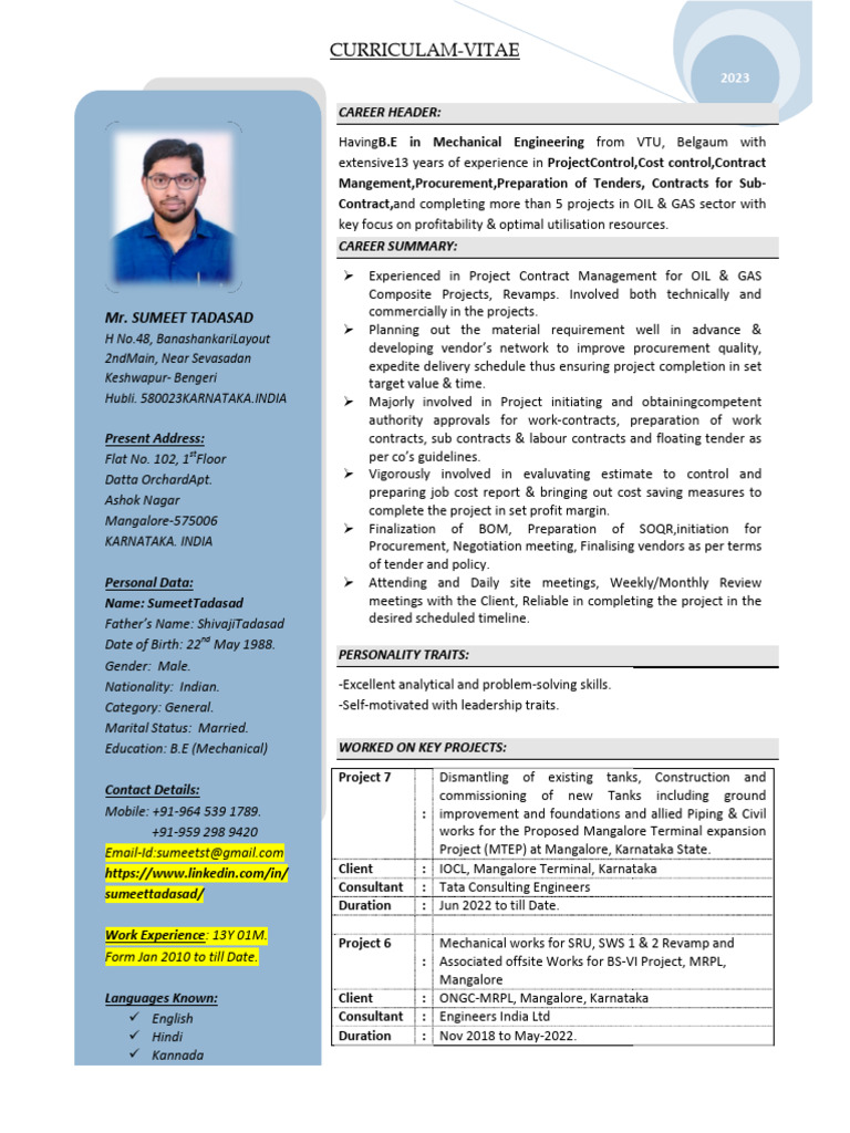 CV-SUMEET-CONTRACTS & PROCUREMENT | PDF | Procurement | Business