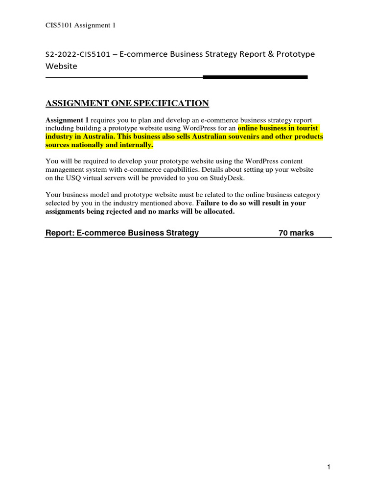 CIS5101 - Assignment 1 Specification | PDF | Marketing | Electronic Business