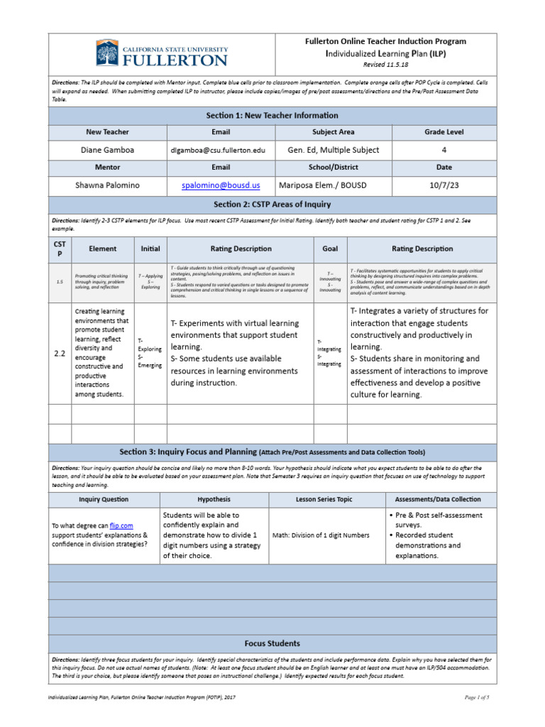 Gamboa Ilp Forms | PDF | Learning | Teachers