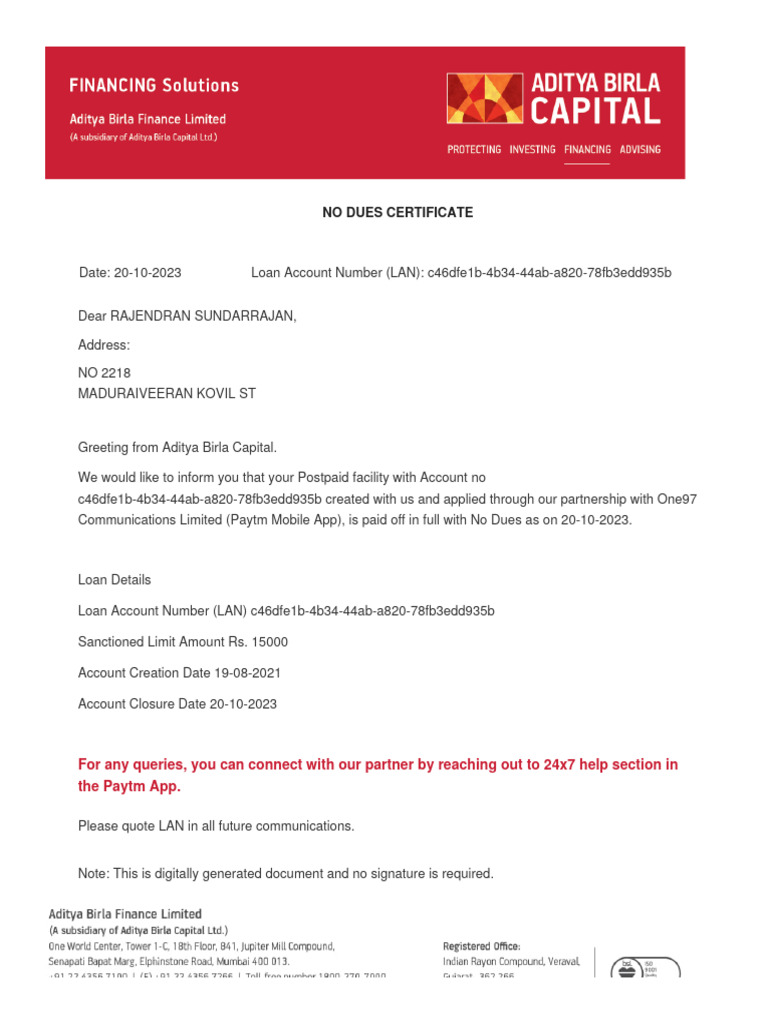 No Dues Certificate | PDF