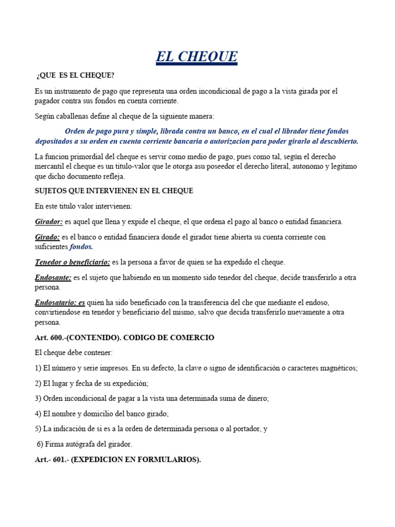 TRABAJO SOBRE EL CHEQUE Y SUS NORMATIVAS EN BOLIVIA | PDF | Cheque ...