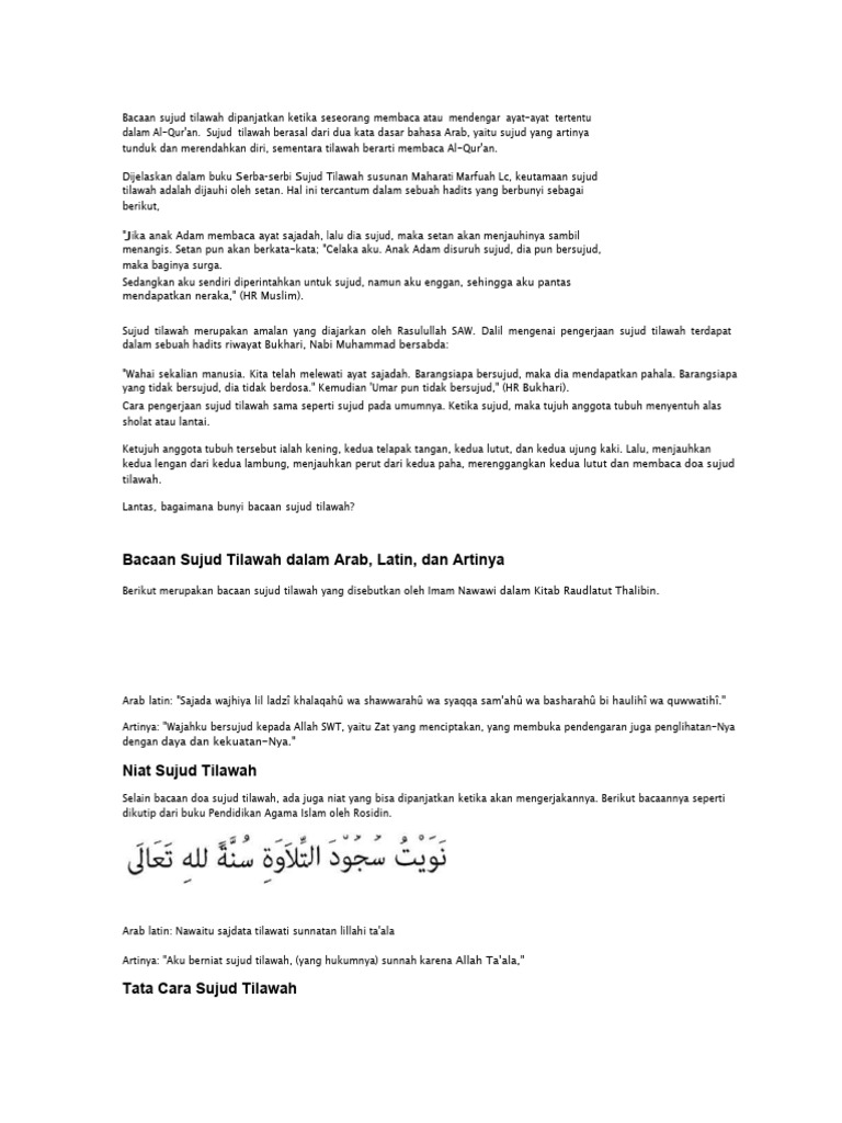 Bacaan Sujud Tilawah, Lengkap dengan Niat dan Tata Caranya | PDF