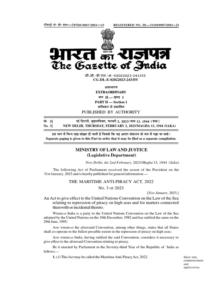The Maritime Anti Piracy Act, 2022 | PDF