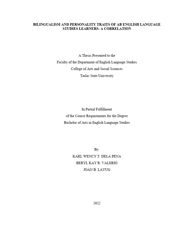 Bilingualism and Personality Traits Dela Pena Etal ...