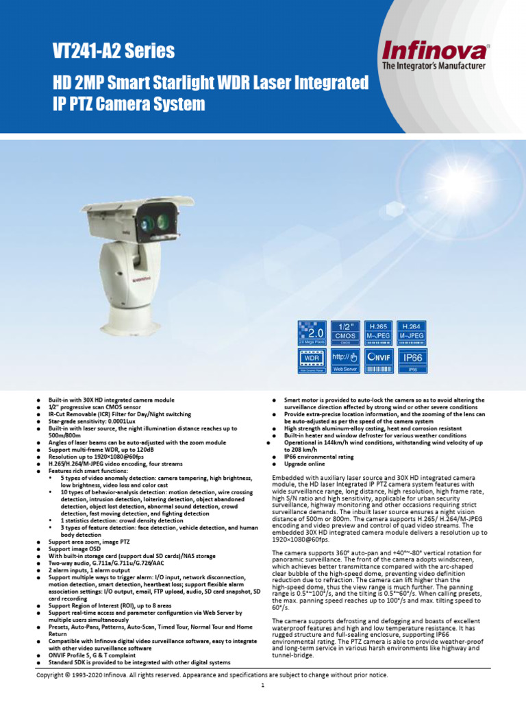 VT241-A2 Series: HD 2MP Smart Starlight WDR Laser Integrated IP PTZ ...