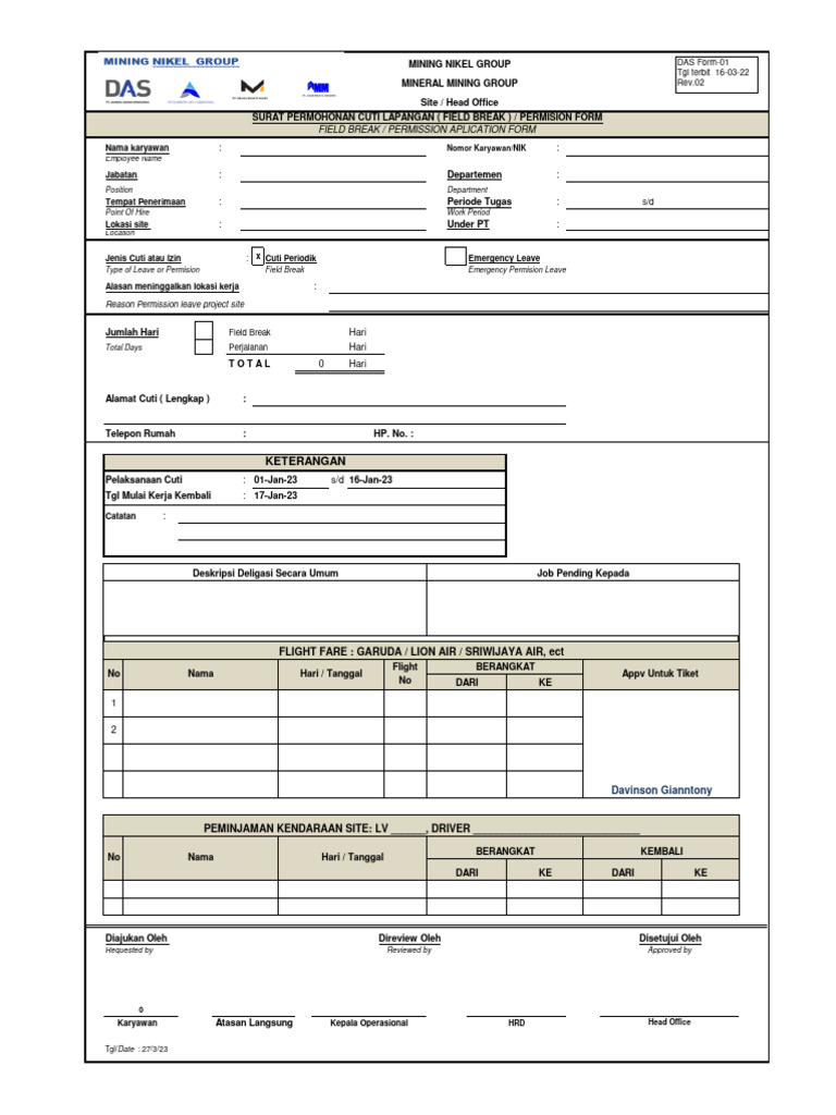 Form Cuti Periodik Untuk All Site | PDF