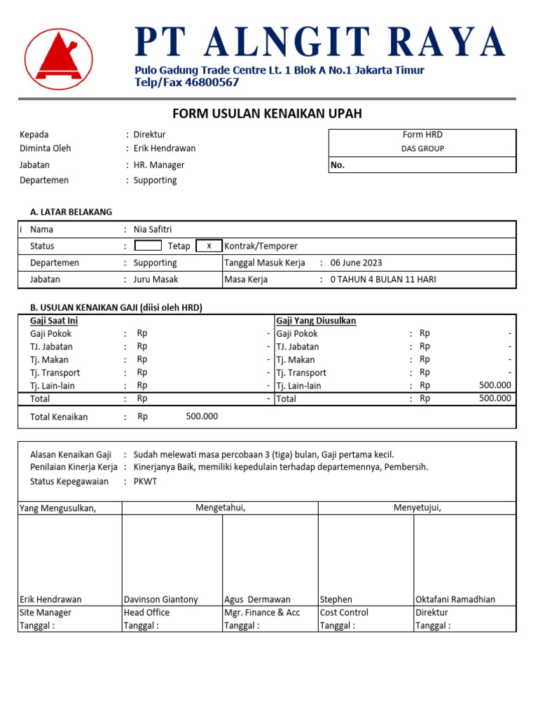 Form Usulan Kenaikan Upah HO | PDF