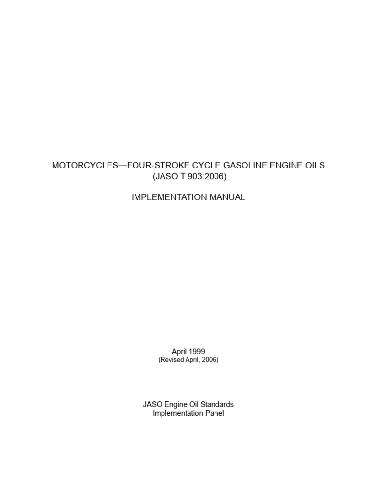 JASO Engine Oil Standarts 2006 | PDF | Motor Oil | Vehicle Technology