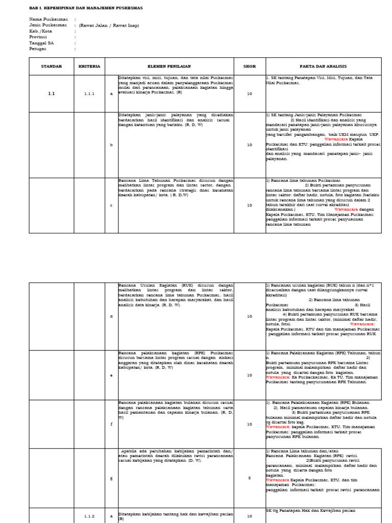 Form Sa Akreditasi Puskesmas TPCB Ks | PDF