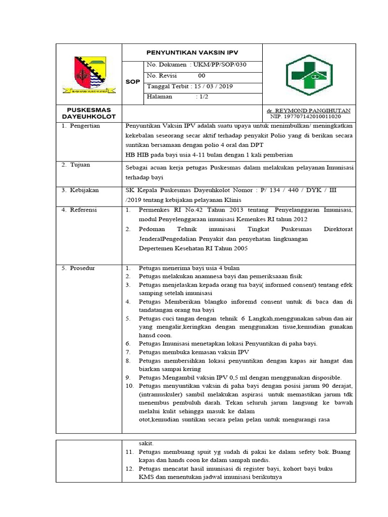 SOP Vaksinasi IPV di Puskesmas | PDF | Sains & Matematika