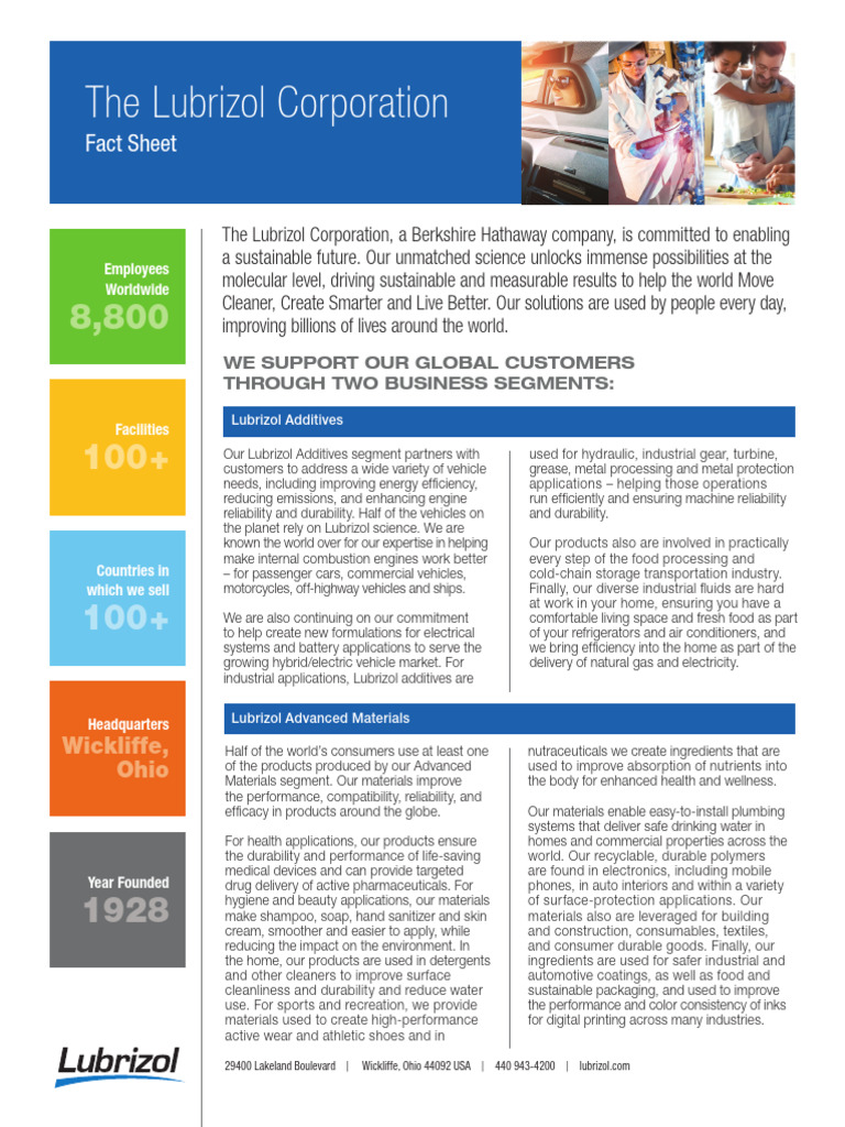 Lubrizol Corporation Overview and Facts | PDF | Vehicles | Engines