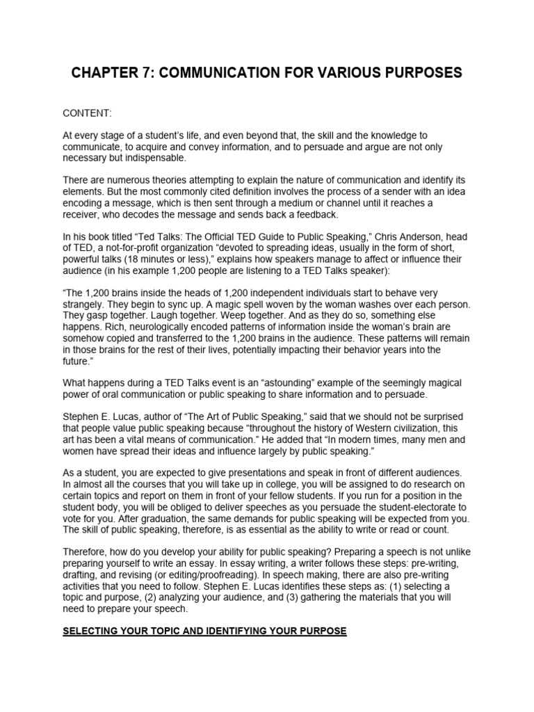 Chapter 7 Communication For Various Purposes | PDF | Communication ...