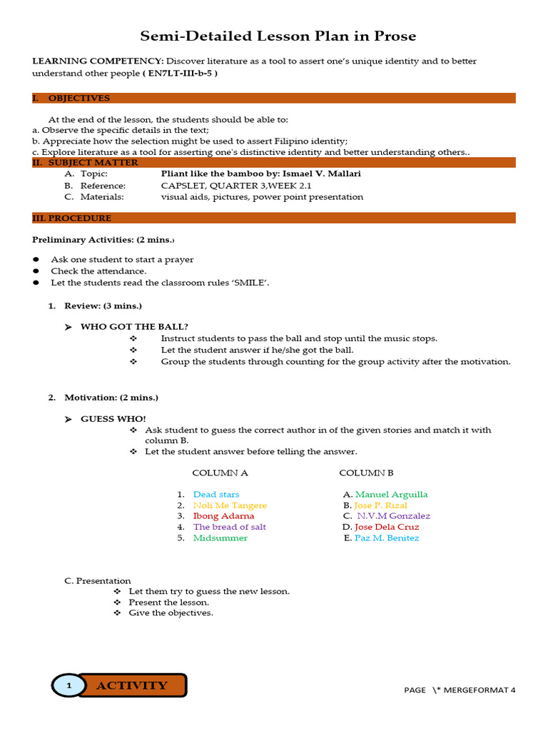 Lesson-Plan-in-Prose | PDF | Essays | Lesson Plan