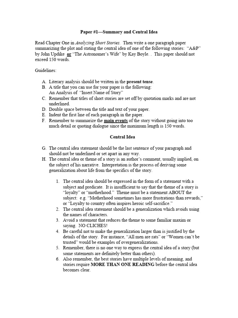 Analyzing Short Stories: A&P or Astronomer’s Wife | PDF | Paragraph ...