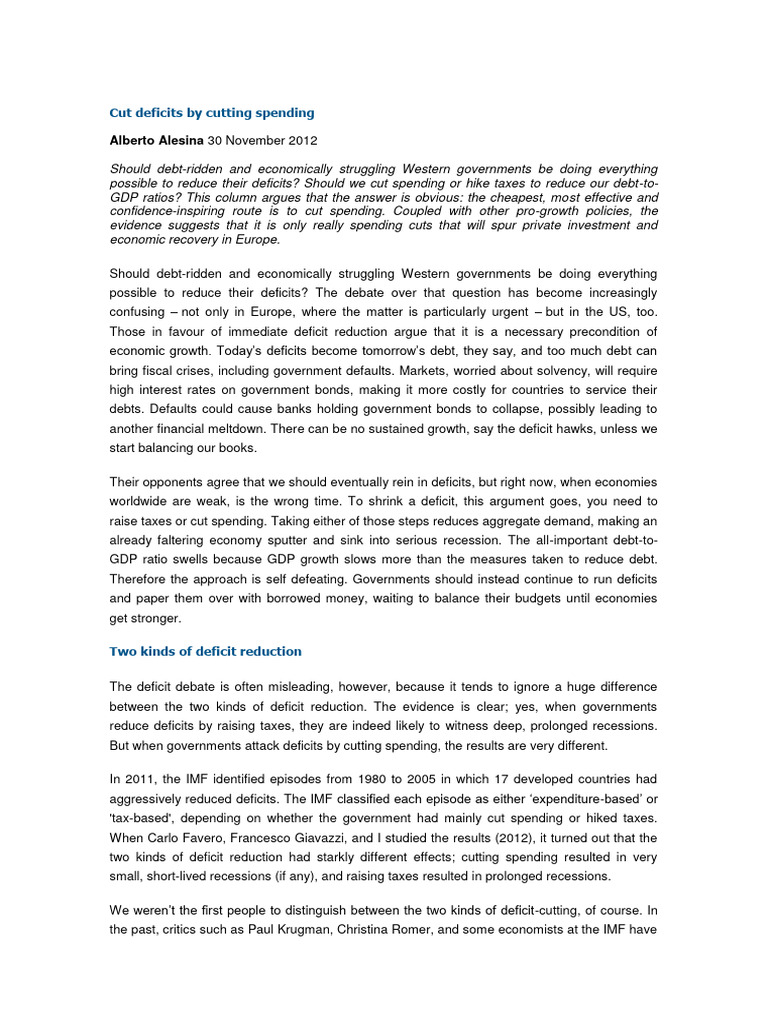 Cut Deficits by Cutting Spending | PDF | Government Budget Balance ...