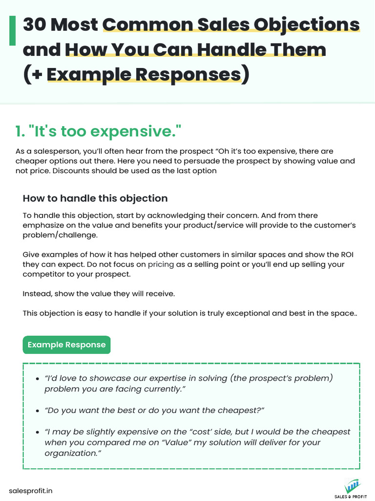30 Most Common Sales Objections How You Can Handle Them Example ...