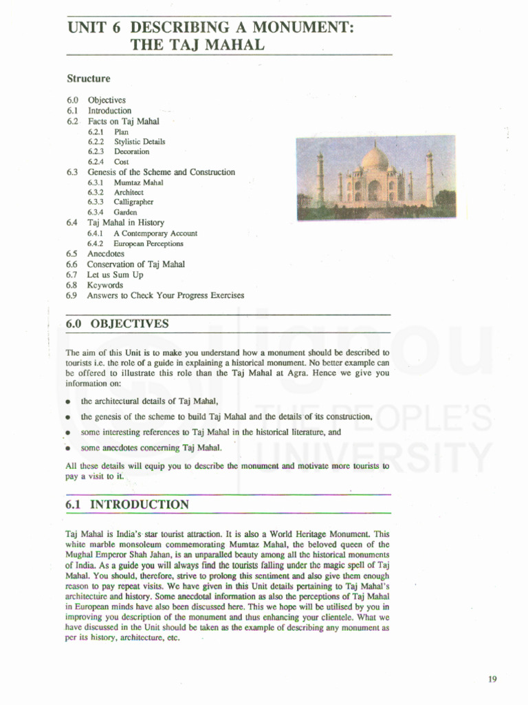 Unit-6 Describing A Monument The Taj Mahal | PDF