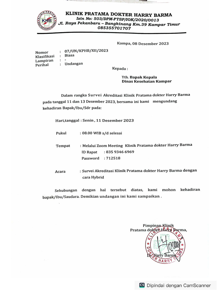 Undangan Akreditadi Klinik DR - Harry Barma | PDF