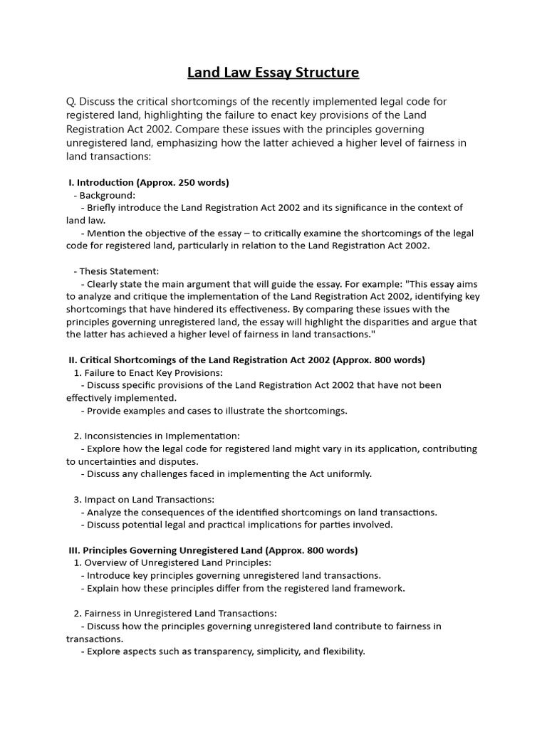 Land Law Essay Structure | PDF | Essays