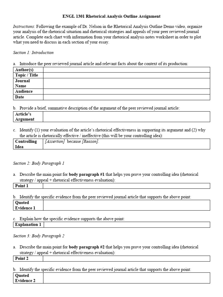 Rhetorical Analysis Outline Guide | PDF | Argument | Rhetoric