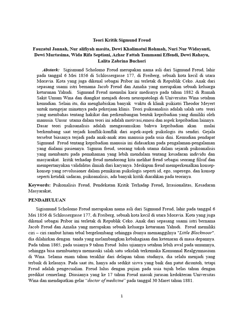 Teori Kritik Sigmund Freud - Kel5-2 | PDF