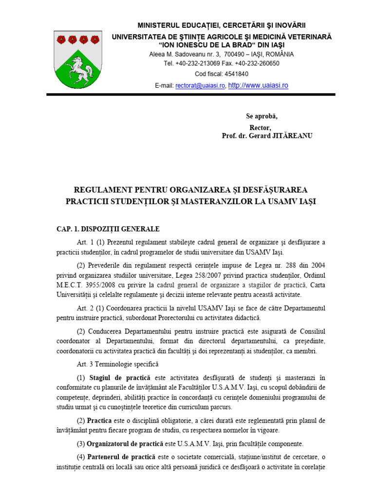 Regulament Practica USAMV | PDF