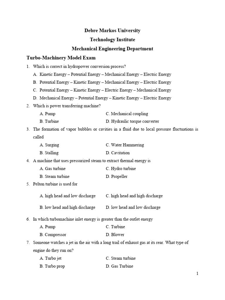 Turbo-Machinery Model Exam Questions | PDF | Turbomachinery | Pump