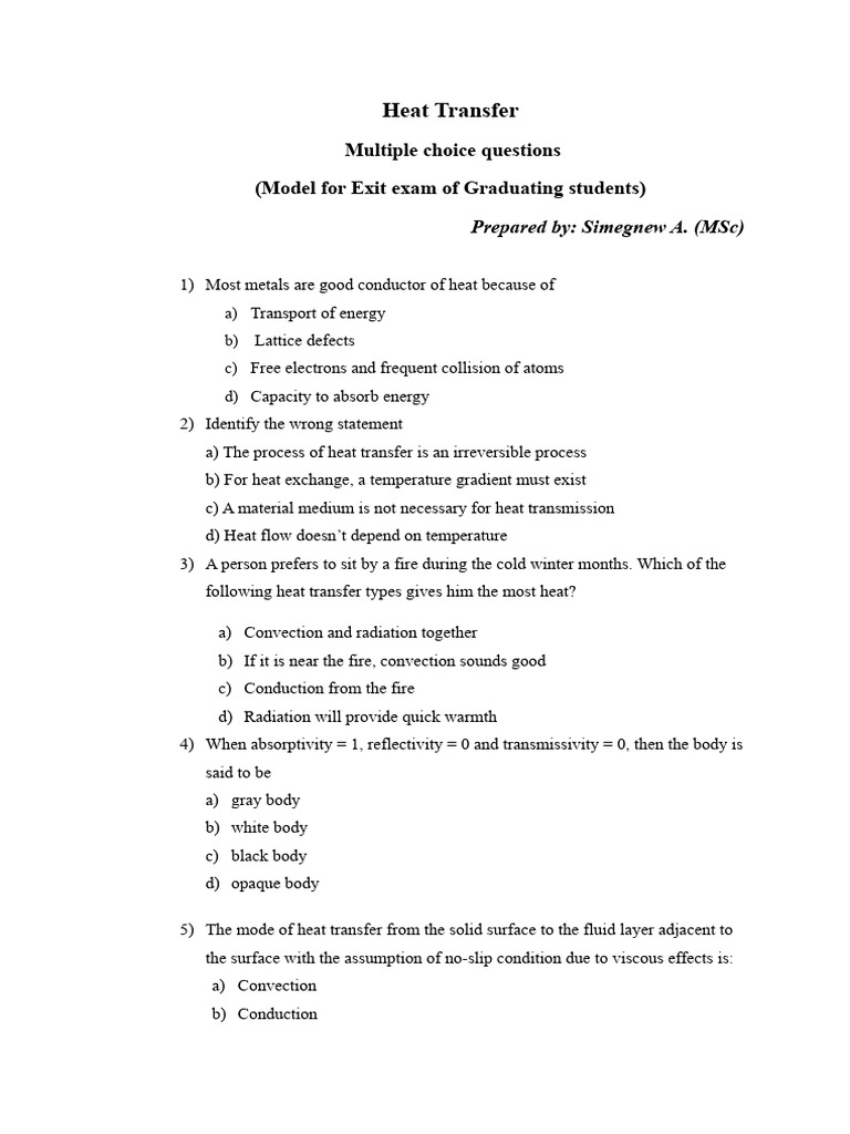 Heat Transfer - Model For Exit Exam | PDF
