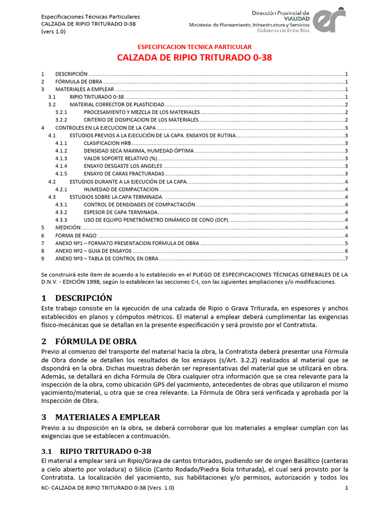 Calzada de Ripio Triturado 0-38 | PDF | Materiales naturales