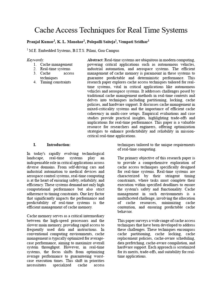 Cache Access Techniques For RTS Paper | PDF