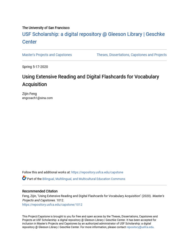 Using Extensive Reading and Digital Flashcards For Vocabulary Acq | PDF ...