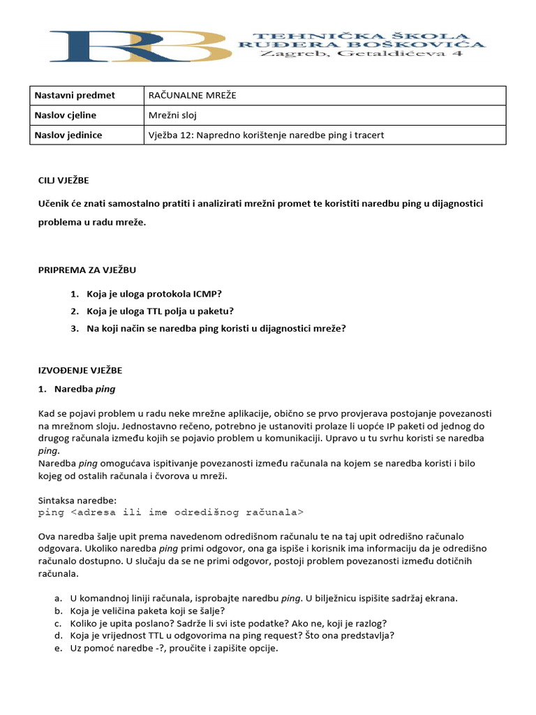 LV10 - Napredno Korištenje Naredbe Ping I Tracert | PDF