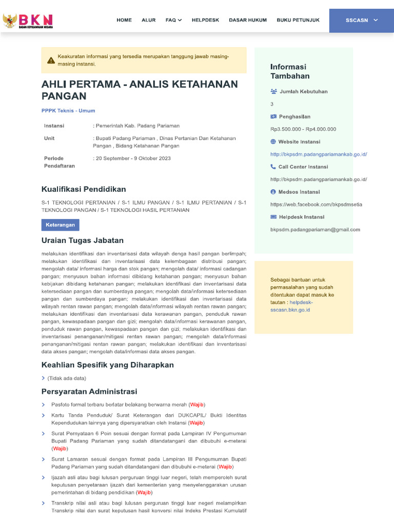 Formasi Analis Pangan Enisa | PDF