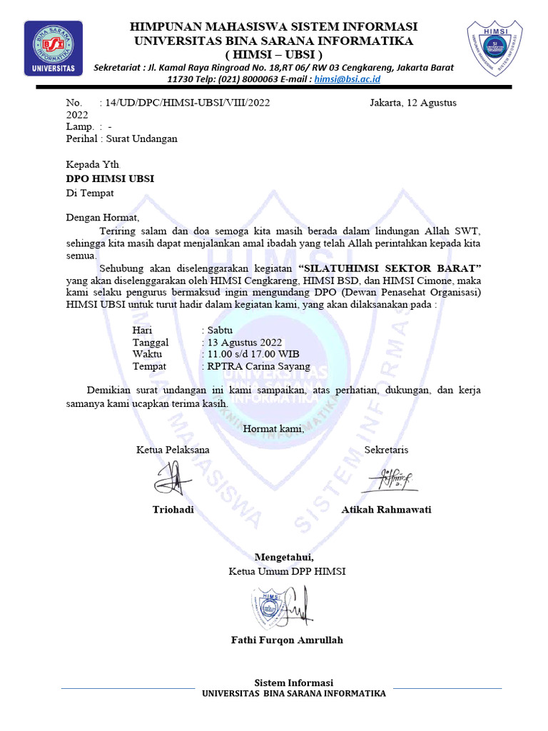 14 SURAT UNDANGAN DPO - Silatuhimsi | PDF