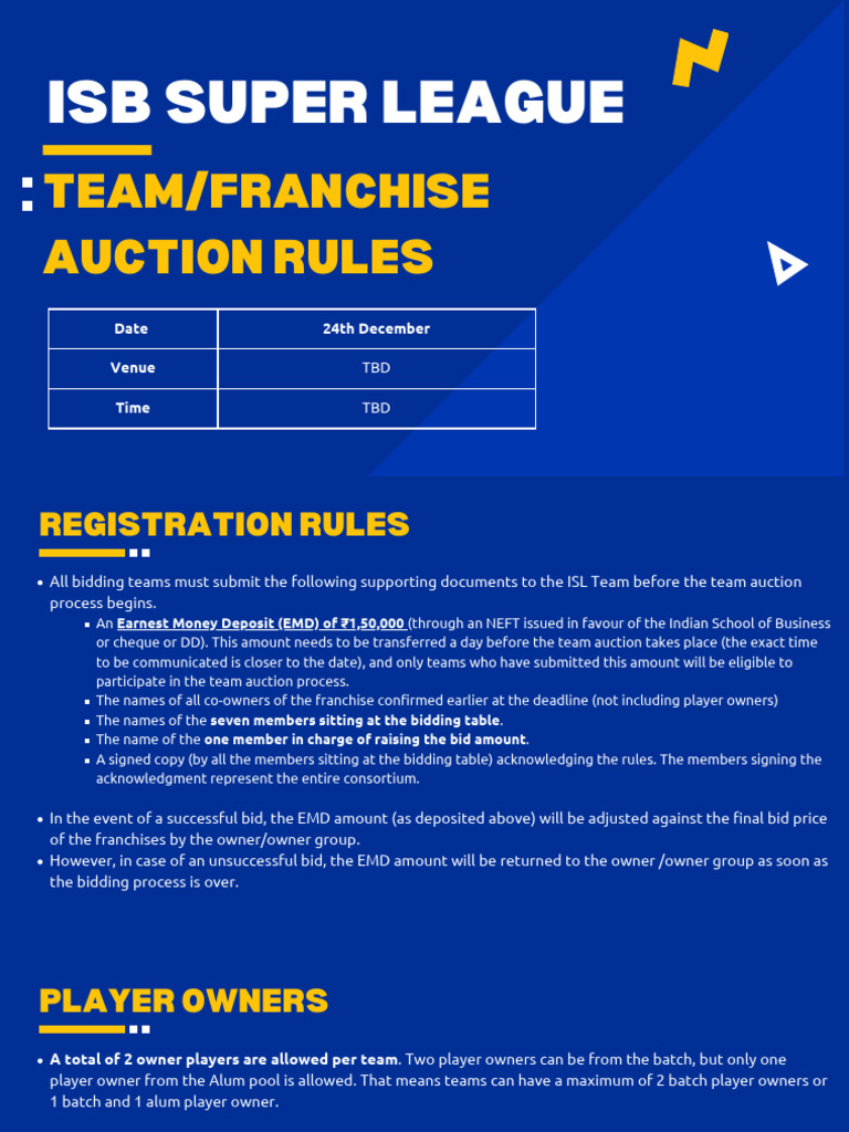 ISL Team Rules | PDF | Auction