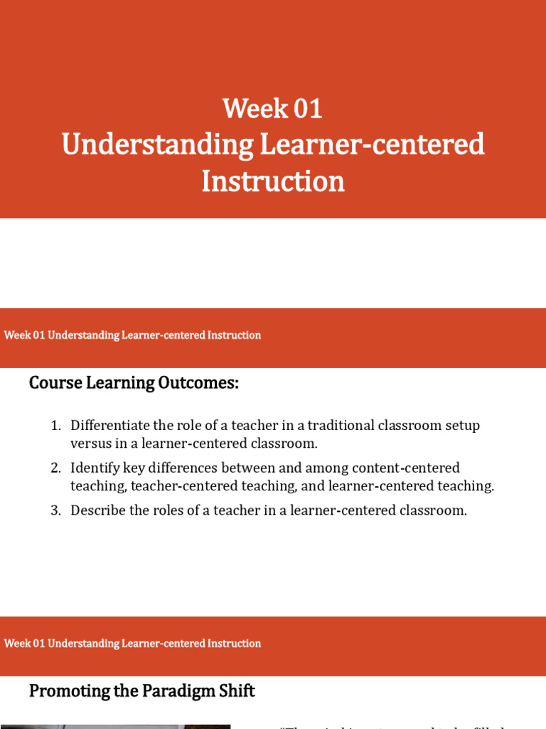 Week 1 - Understanding Learner-Centered Instruction - Presentation | PDF | Cognition | Behavior ...