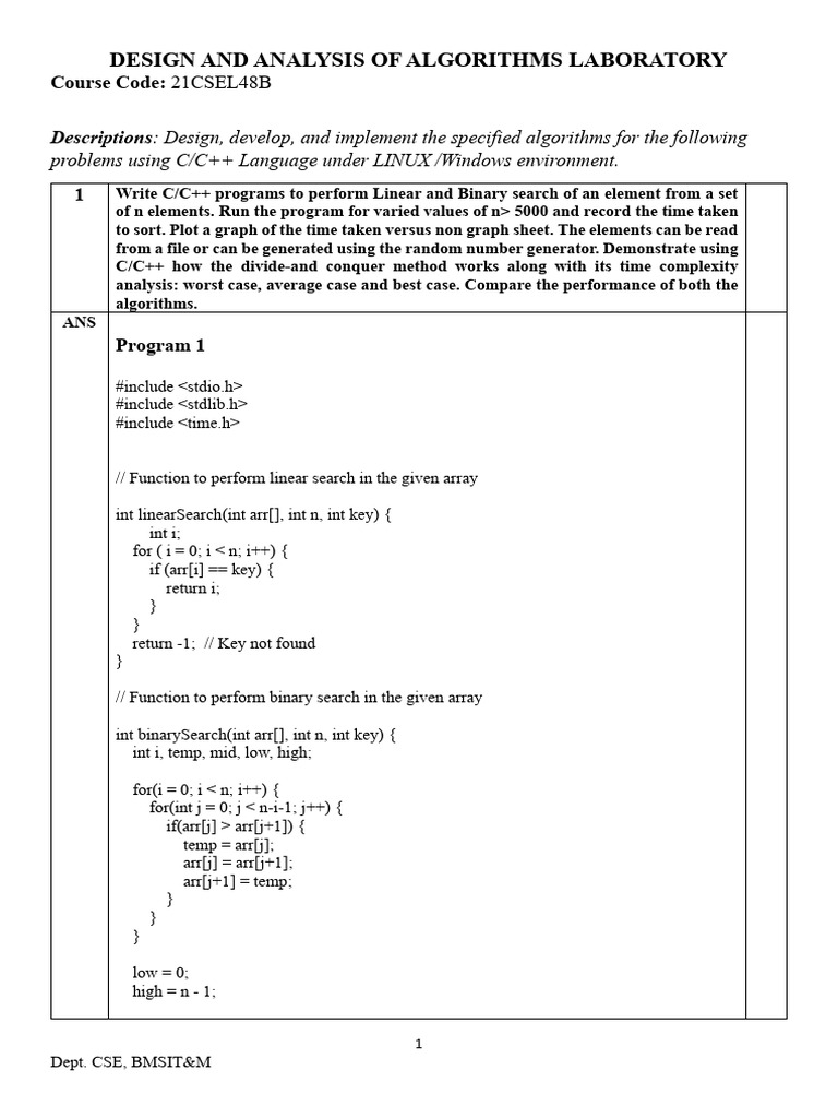 DAA Lab Programs IA 1 | PDF