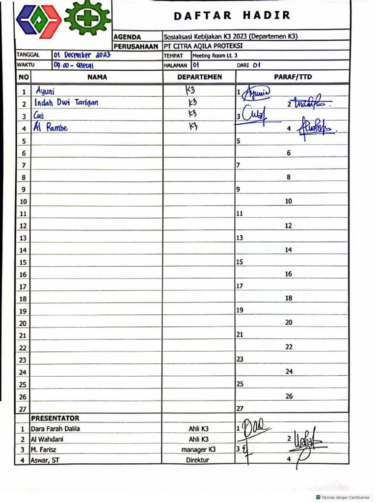 Daftar Hadir Sosialisasi K3 | PDF