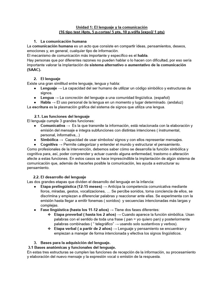 SAAC Unidad 1 - El Lenguaje y La Comunicación | PDF | Escuchando | Afasia