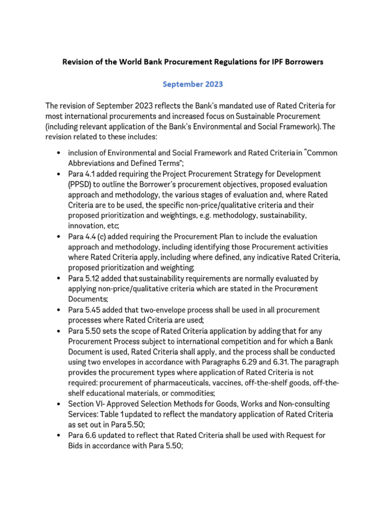 World Bank Procurement Regulations Update | PDF