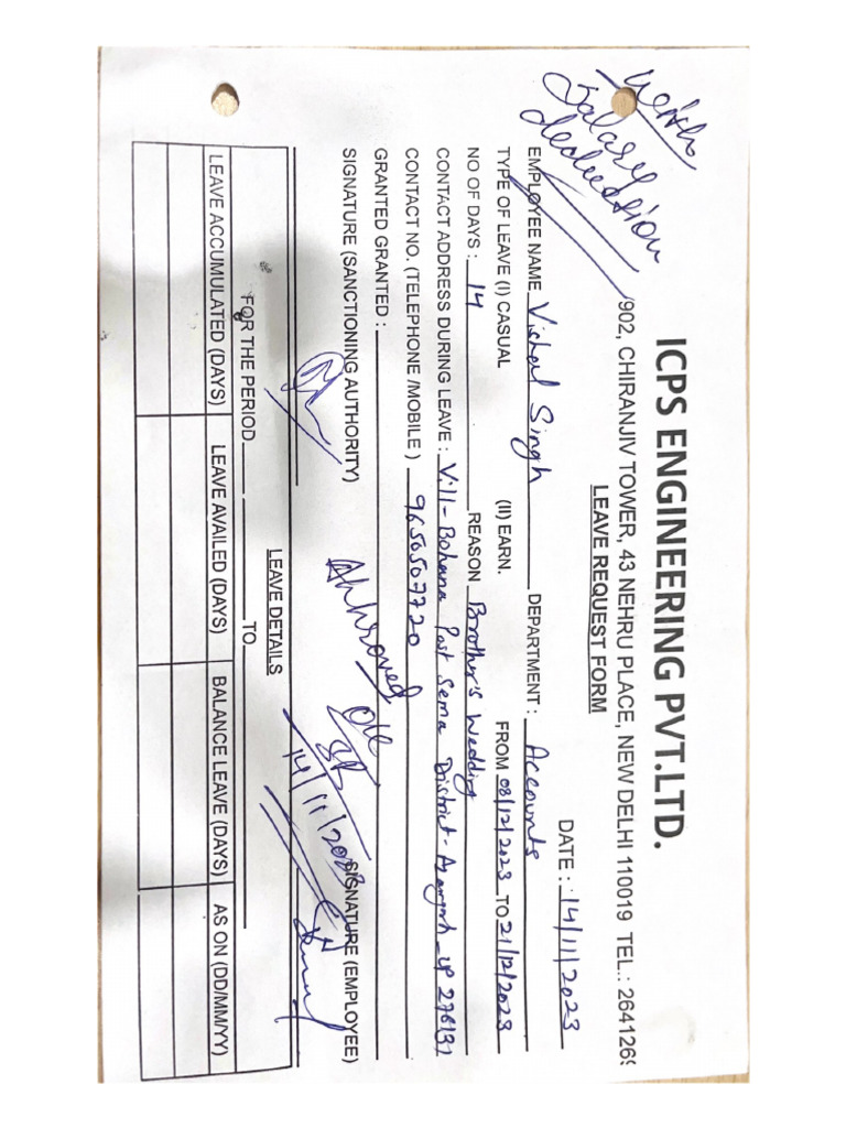Leave - Application Hard Copy Format | PDF