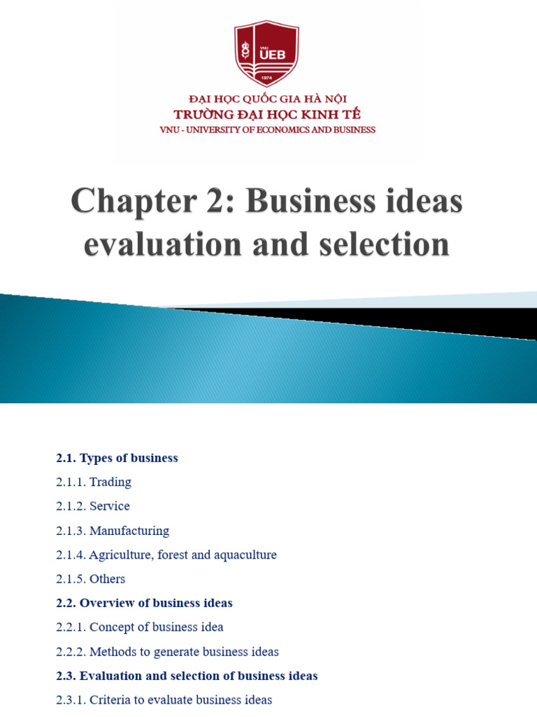 Chapter 2 Business Ideas Evaluation and Selection | PDF | Product (Business) | Brainstorming