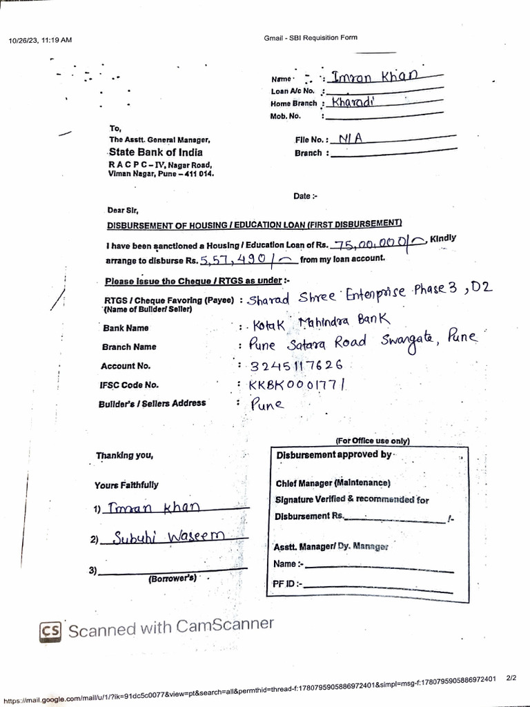 SBI Requisition Form - Home Loan | PDF