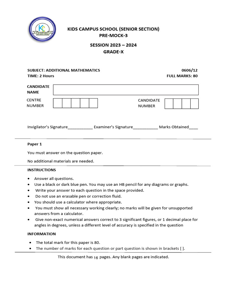 Add Math - Pre Mock-3 - Paper-1 | PDF