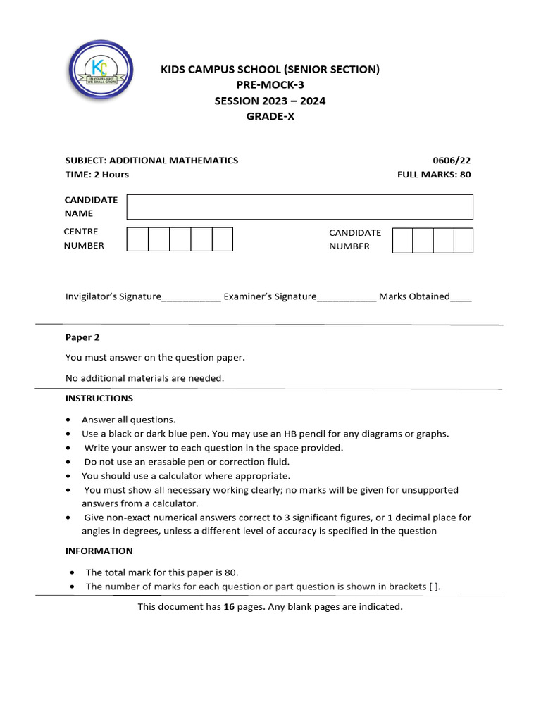 Add Math - Pre Mock-3 - Paper-2 | PDF